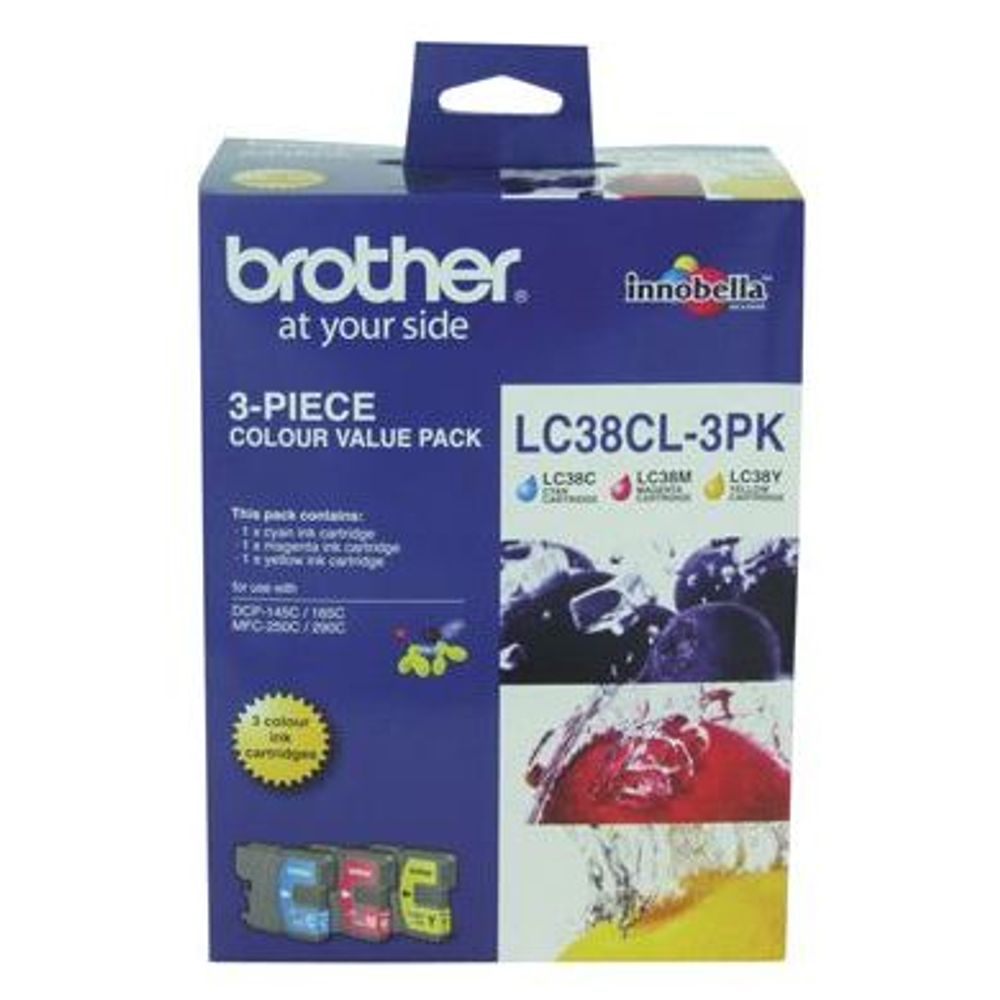 LC38CL3PK - Brother LC38CL3PK CMY Colour Ink Cartridges (Triple Pack)