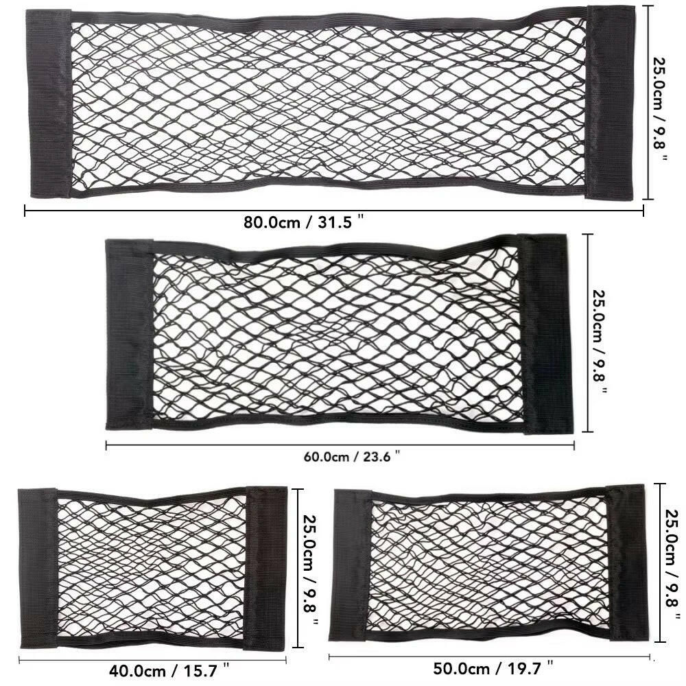 Car Back Seat Mesh Storage Organizer with Elastic String Net and Magic