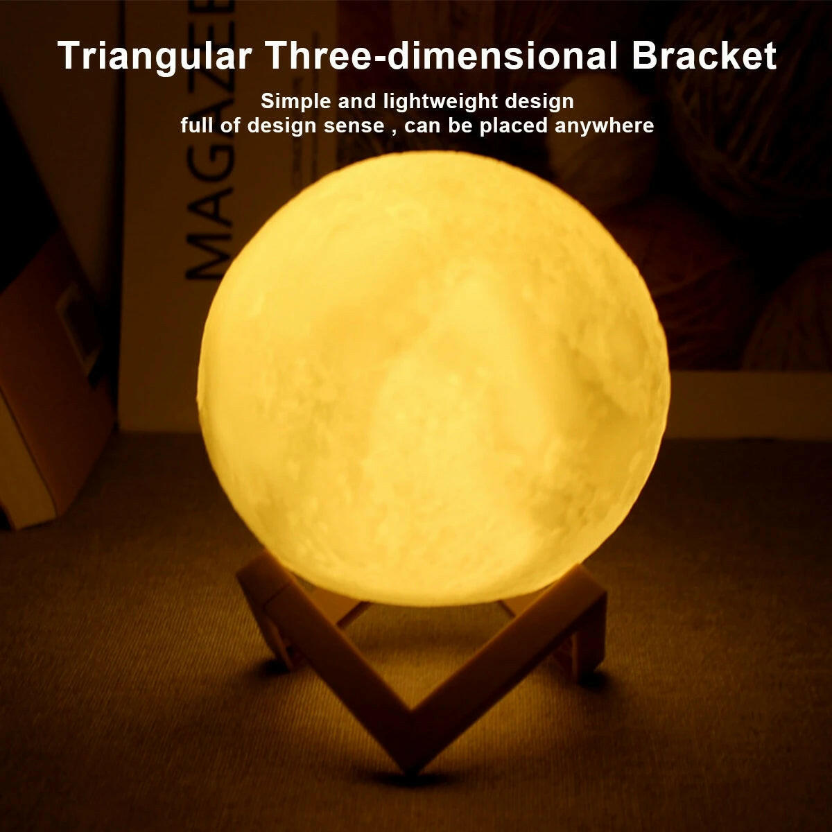 D5 8cm LED Moon Lamp with Stand - Battery Operated Starry Night Light