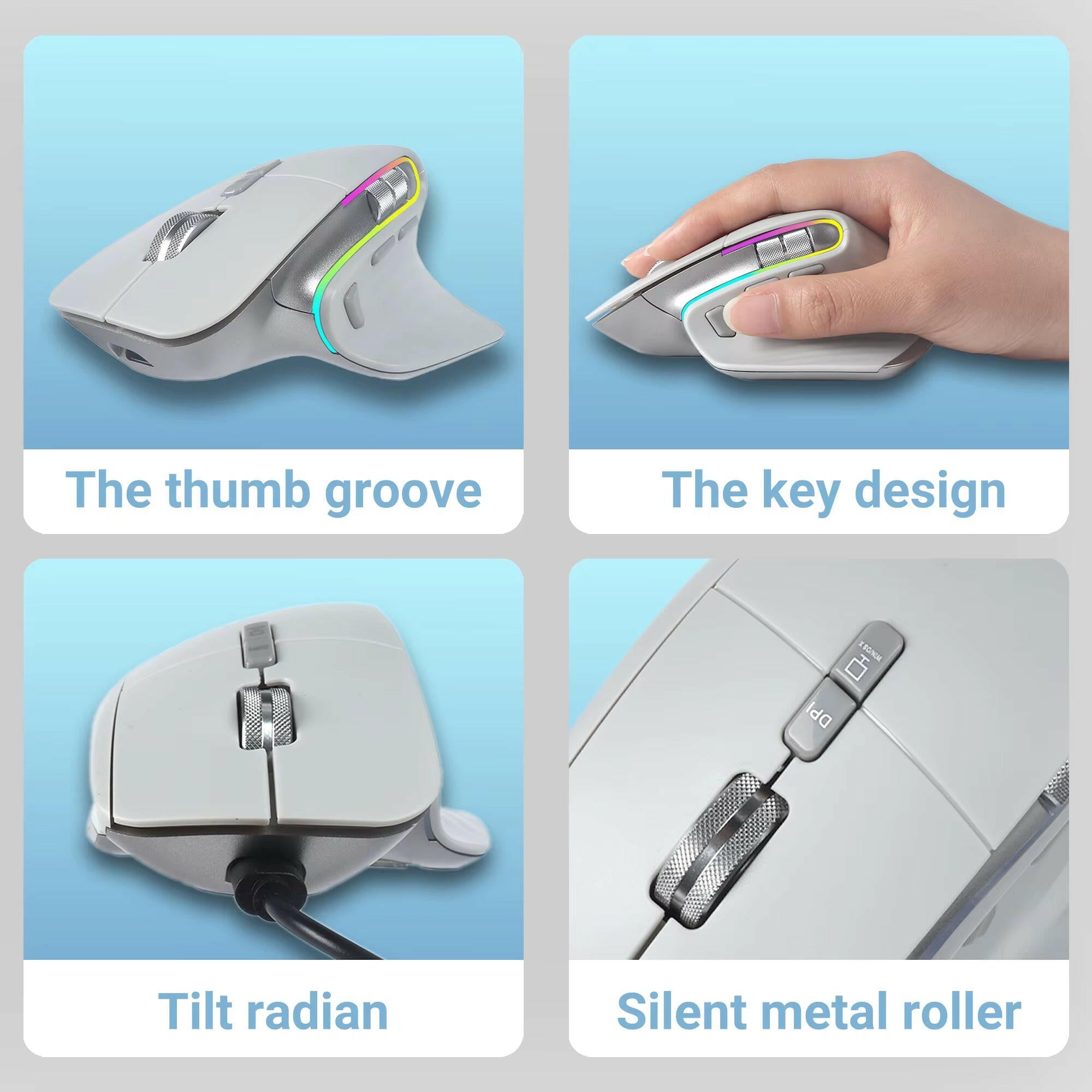 Wireless Mouse Bluetooth+2.4G Tri-Mode Mouse Mute Mice Ergonomic Gamin