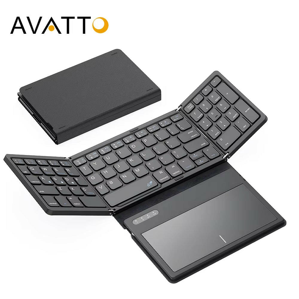 Portable Quadruple Folding Wireless Bluetooth Keyboard with Integrated