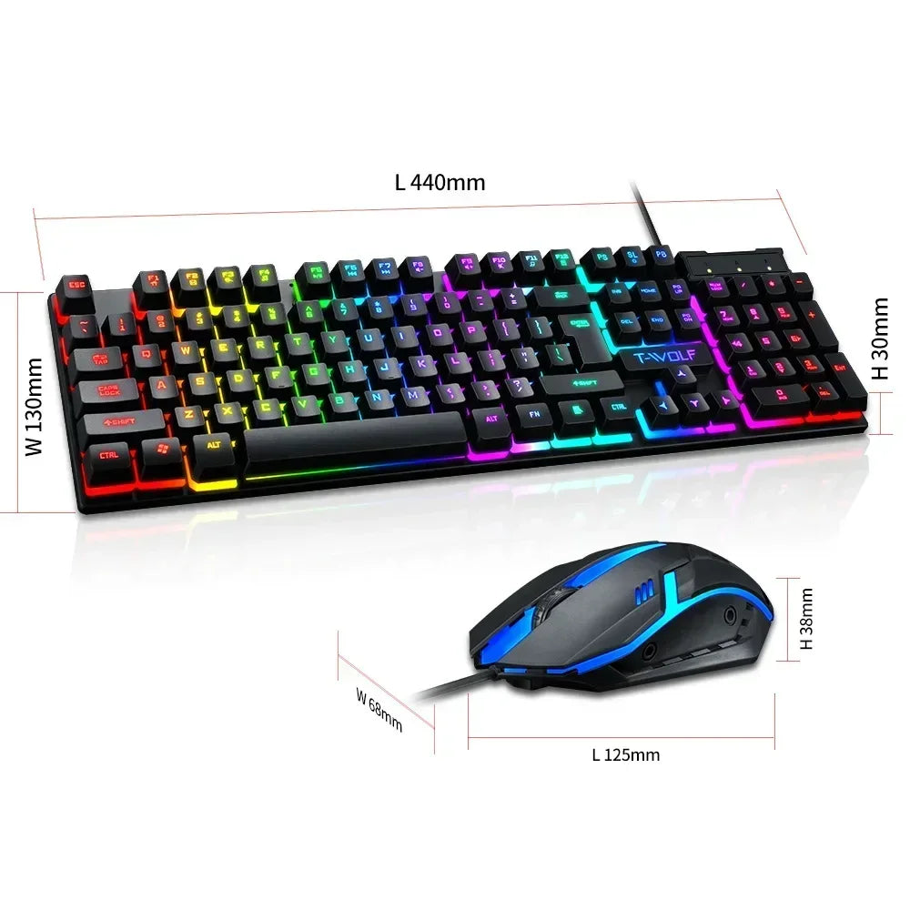RGB Gaming Keyboard and Mouse Kit Backlit USB Wired Computer Keyboard