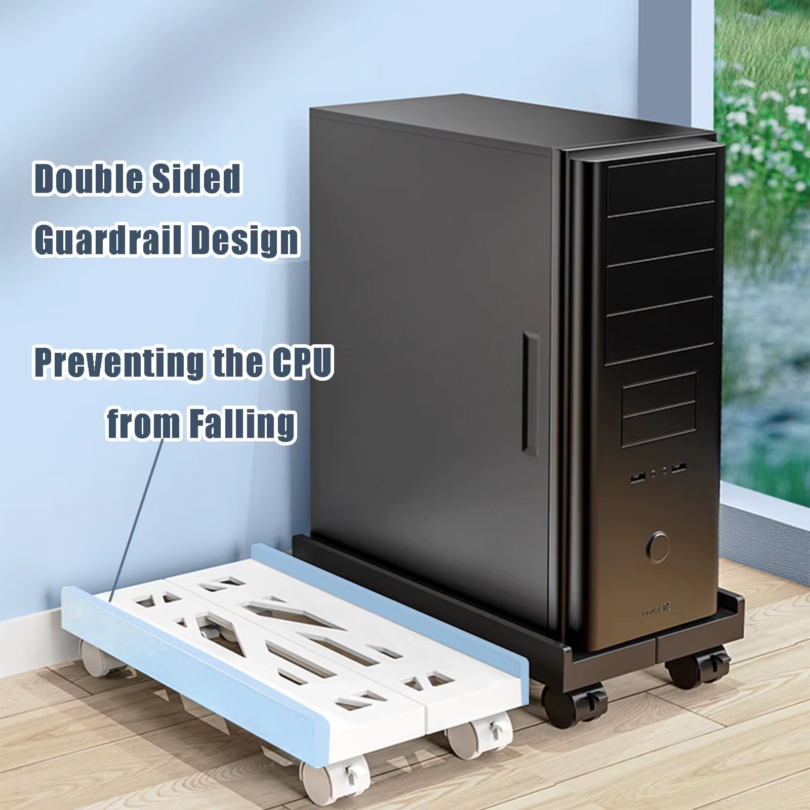 Adjustable Ventilated CPU Stand with Caster Wheels - Ideal Under Desk